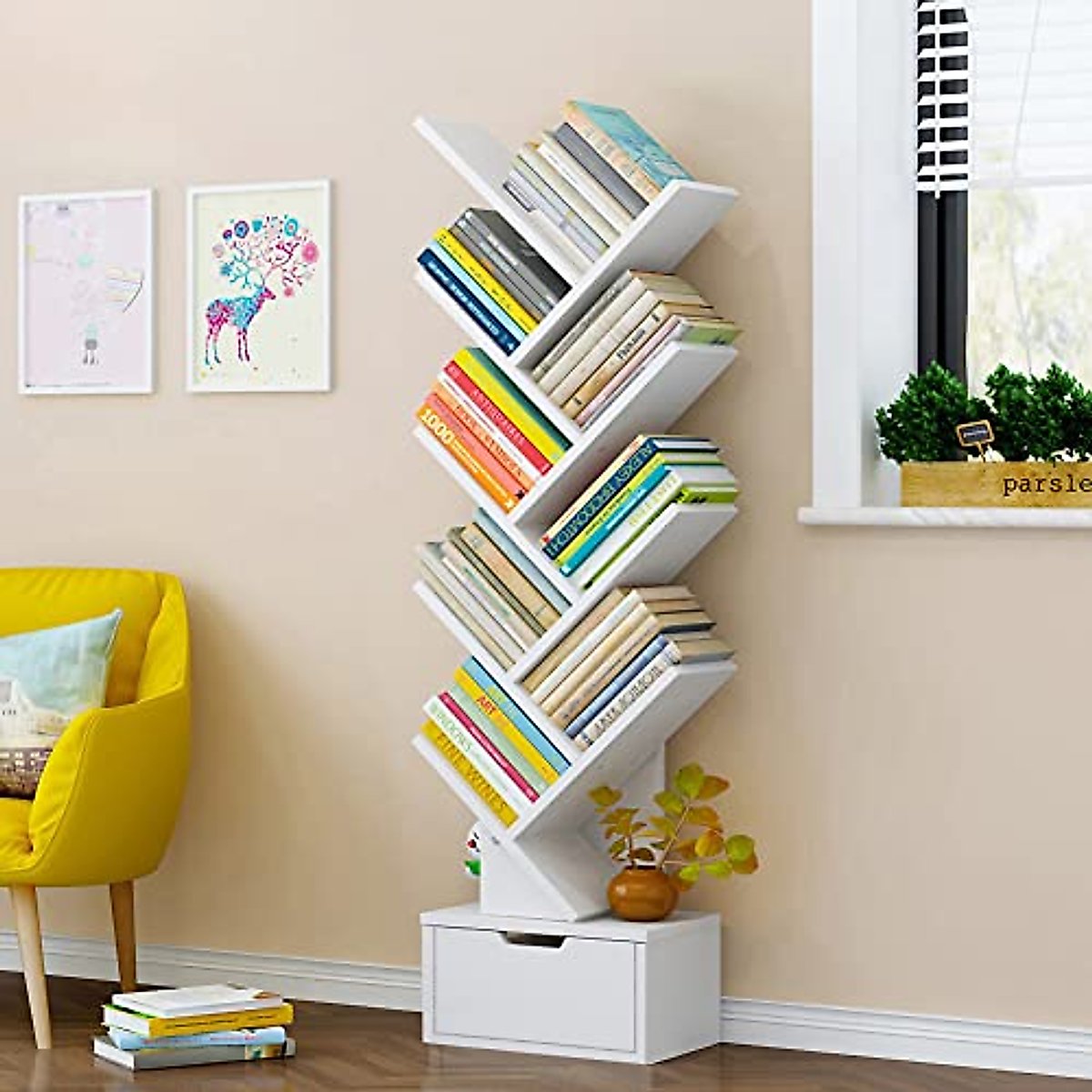 Flydem Tree Bookshelf,Bookshelves,Books Holder, Tree Bookcase,Book Organizer,Book Rack,Organizer for Books,Kids Bookshelf,Small Bookshelf for Small Spaces,White Bookcase/Bookshelf(White)