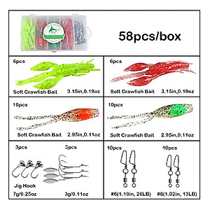 JOHNCOO Soft Lures Fishing Tackle Set Swimbaits Lures Kit Paddle Tails Craw Baits Curved Tail Grubs Weighted Hooks Swivels Fishing Accessories for Bass Pike Trout in Freshwater or Saltwater