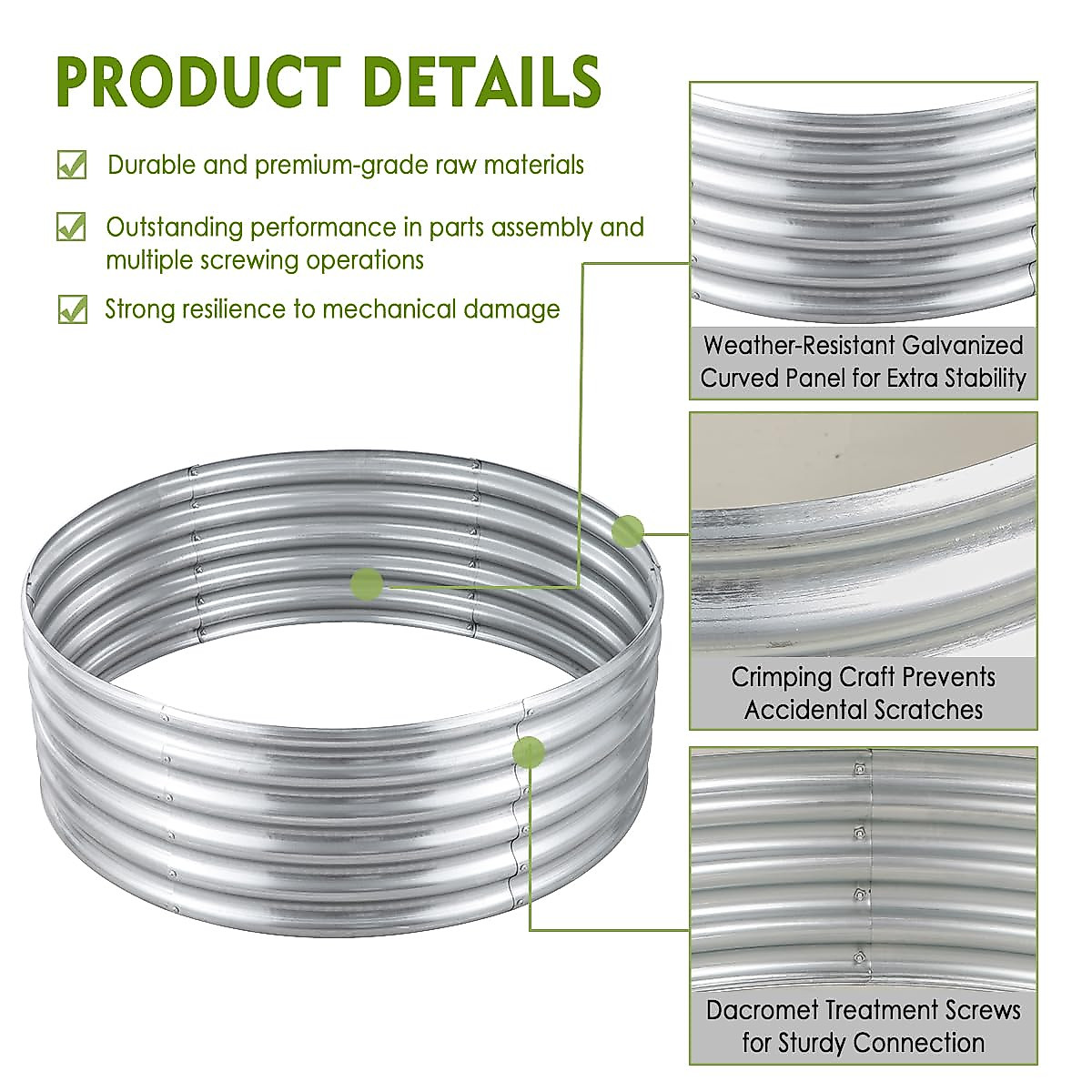 FORTUNO Round Galvanized Raised Garden Bed Kit Box 4 FT (2 Pack) Metal Outdoor Flower Bed Steel Patio Ground Planter for Planting Vegetables and Herb, Silver