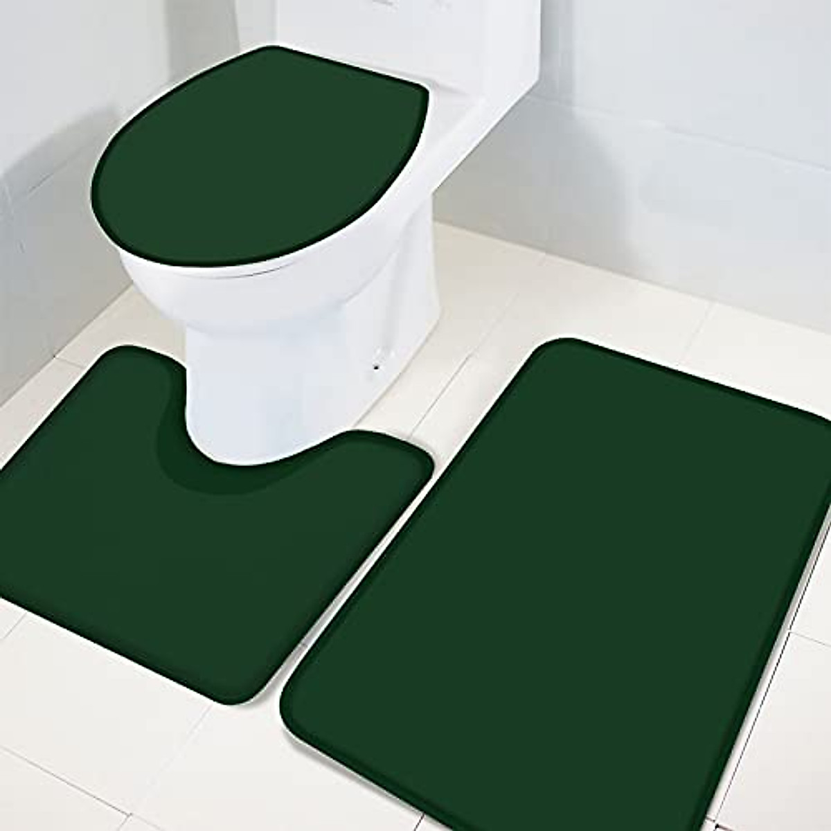Red Vow Luxury Memory Foam Bathroom Rugs Set 3 Pieces-Dark Green Pattern,Absorbent Non Slip Soft Cushioned-Toilet Lid Cover,Bath Mat Pad,Contour Mat