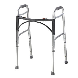 Drive Medical Deluxe 2-Button Folding Walker, Lightweight Walkers for Seniors and Adults, Medical Walker, Bariatric Walker (Up to 350 Pounds), Silver
