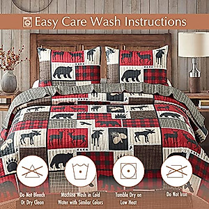 Virah Bella 3 Piece King Cabin Quilt Bedding Set - Lodge Life - Rustic Country Reversible Patchwork Comforter Set with Decorative Pillow Shams