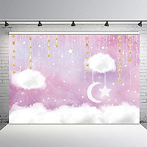 MEHOFOTO Sweet Pink and White Cloud Photo Studio Backdrop Props Princess Birthday Girl Baby Shower Party Decorations Hanging Gold Stars Twinkle Twinkle Little Stars Photography Background Banner 7x5ft