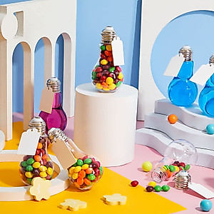 Tessco 48 Pieces 100 ML Plastic Light Bulb Jars with Graduation Card and String, Light Bulb Candy Containers Clear Candy Jars Fillable Lightbulb Ornaments for Crafts Drink Party Favors (Silver)