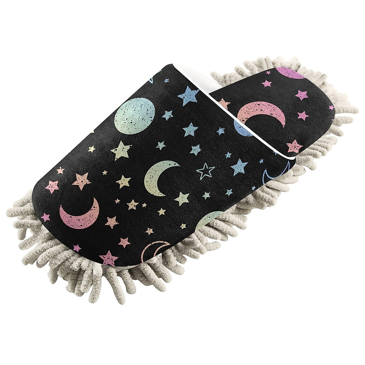 FLildon Microfiber Cleaning Slippers Gradient Moon Stars Washable Mop Shoes Slipper for Men/Women House Floor Dust Cleaner, Size L