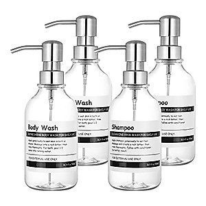 4 Set Foaming Hand Soap Dispenser Bathroom, Brushed Nickel Stainless Steel Foam Dispenser (Stainless Steel Pump + Clear Bottle)