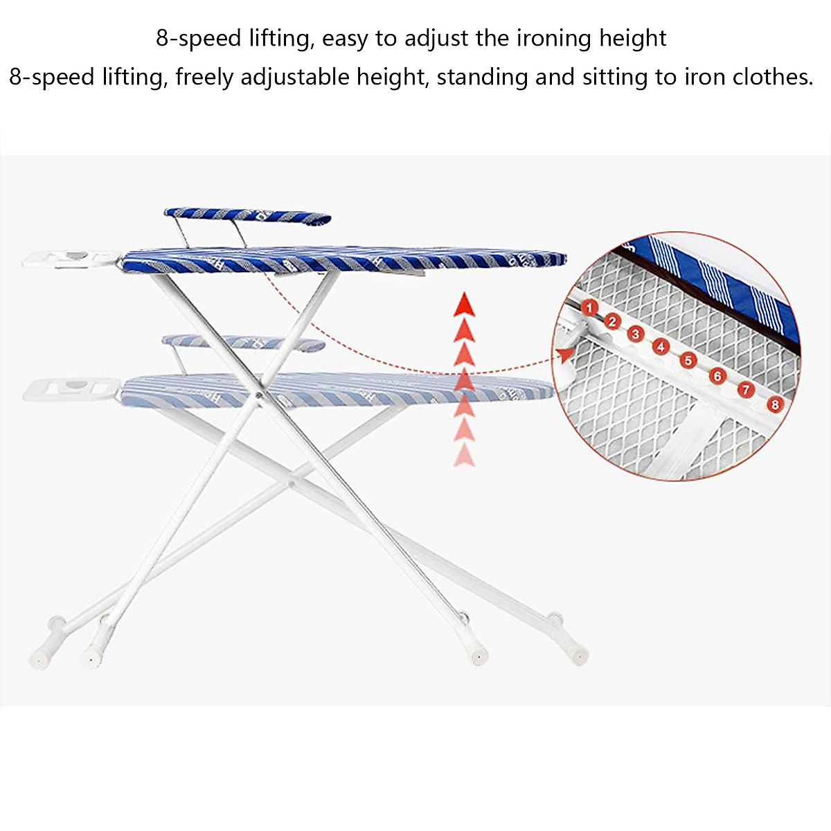 Extra Wide Ironing Board with Iron Rest, Adjustable Height, Foldable Ironing Boards, Metal Frame Heavy Duty Legs Brown