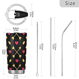 HXshaoye thendy gold arrow heart pattern red Stainless Steel cups with lids reusable Leak-proof Lid and Straw travel mug spill proof for Home, Office or Car cute tumblers with lids and straws botella
