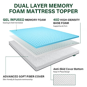 VISCOFLEX Queen Mattress Topper, 3 Inch Gel Memory Foam Mattress Topper Queen, with High Density Firm Foam for Back Pain Relief and Side Sleeper, Best Support, CertiPUR-US Certified