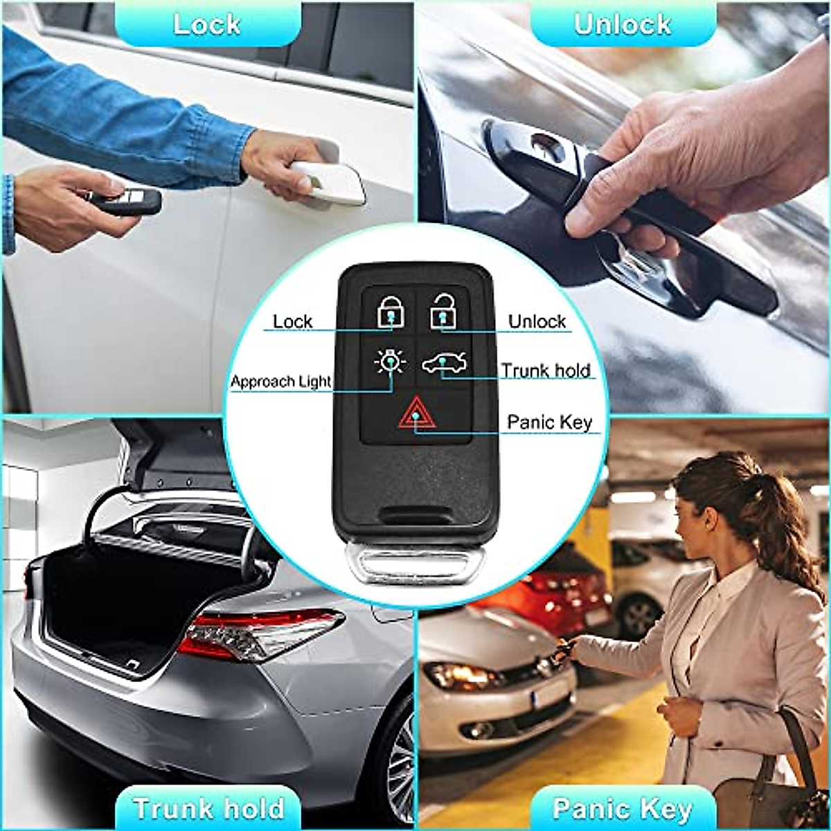 X AUTOHAUX Replacement Keyless Entry Remote Car Key Fob KR55WK49264 433Mhz for Volvo XC60 2010-2017 for Volvo XC70 2008-2016 5 Buttons with Door Key