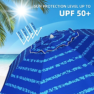 AMMSUN Beach Umbrellas for Sand Heavy Duty Wind Portable, 6.5 ft Beach Umbrella with Sand Anchor & UV Protection, Outdoor Patio Umbrella with Carry Bag for Beach Patio Garden Outdoor, Blue