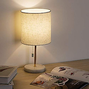 HAITRAL Bedside Table Lamp - Small Nightstand Lamp with Marble Base, Lamp for Bedroom, Office, Girls Room - Gold
