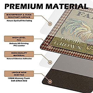 Rooster Kitchen Rugs 2/5 Inch Thick Cushioned Anti Fatigue Kitchen Floor Mat,Set 2 Farmhouse Buffalo Plaid Non Slip Floor Runner Rug Comfort Mat Carpet for Laundry Office,17.3" x 28" + 17.3" x 47"