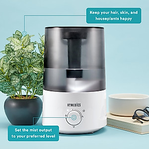 Homedics TotalComfort Ultrasonic Humidifier – Large Air Humidifiers for Bedroom, Plants – Top-Fill 0.85 Gallon Water Tank for 60 Hours of Run Time, Essential Oil Pads, Night-Light, White