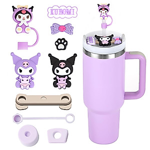 Stanley Cup Accessories Set Including 2 Pcs Silicone Spill-Proof Stoppers 1Pcs Decorsnap 7 Pcs Cup Decorations and 3 Pcs Straw Cover for 10MM Straws Compatible with Stanley 40oz Tumbler (Devil)