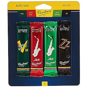 Vandoren SRMIXA3 Alto Sax Jazz Reed Mix Card includes 1 each ZZ, V16, JAVA and JAVA Red Strength 3