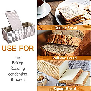 CHEFMADE Loaf Pan with Lid,Commercial Pullman Bread Pan 2.2Lb Dough Capacity,Non-Stick Bakeware Carbon Steel Bread Toast Mold with Cover for Baking Bread (Champagne Gold)