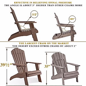 Psilvam Adirondack Chair, Oversized Poly Lumber Fire Pit Chair with Cup Holder, 350Lbs Support Patio Chairs for Garden, Weather Resistant Adirondack Chair Looks Like Real Wood (2, Brown)