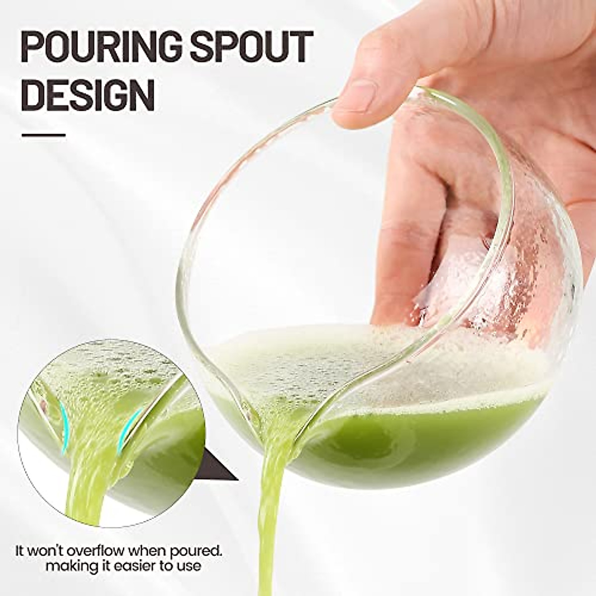 Textured Glass Matcha Bowl With Pouring Spout - Handmade Japanese Style Matcha Green Tea Ceremony Chawan 400ml 13.5 oz Big Glass Salad Porridge Juice Bowl Cup