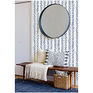 HAOKHOME Boho Peel and Stick Wallpaper Stripe Removable Navy/White Chevron Vinyl Contact Paper Mural for Home Decor 17.7in x 9.8ft