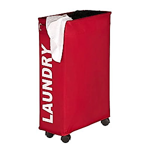 Red Laundry Basket Corno - thin Laundry Hamper with wheels - small space laundry bin - narrow hamper, laundry collector, laundry basket with wheels