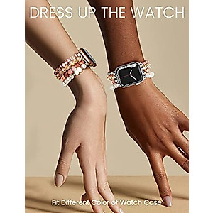JR.DM Rose Gold Bracelet Beaded Watch Bands for Women Compatible with Apple Watch 38mm 40mm 41mm Handmade Elastic Stretch Watch Band, Fashion Dressy Cute Watch Strap for iWatch Series 8 7 6 5 4 3 2 1 SE