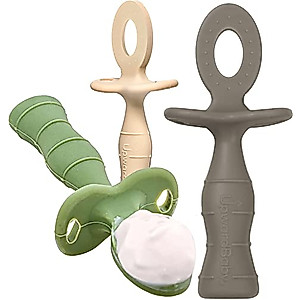Upward Baby Spoons 3 pack - Baby Spoons Self Feeding 6 Months - Chewable Toddler Utensils with Anti Choke Barrier - Silicone baby spoons - Baby Utensils & Baby Feeding Supplies Infant First Stage