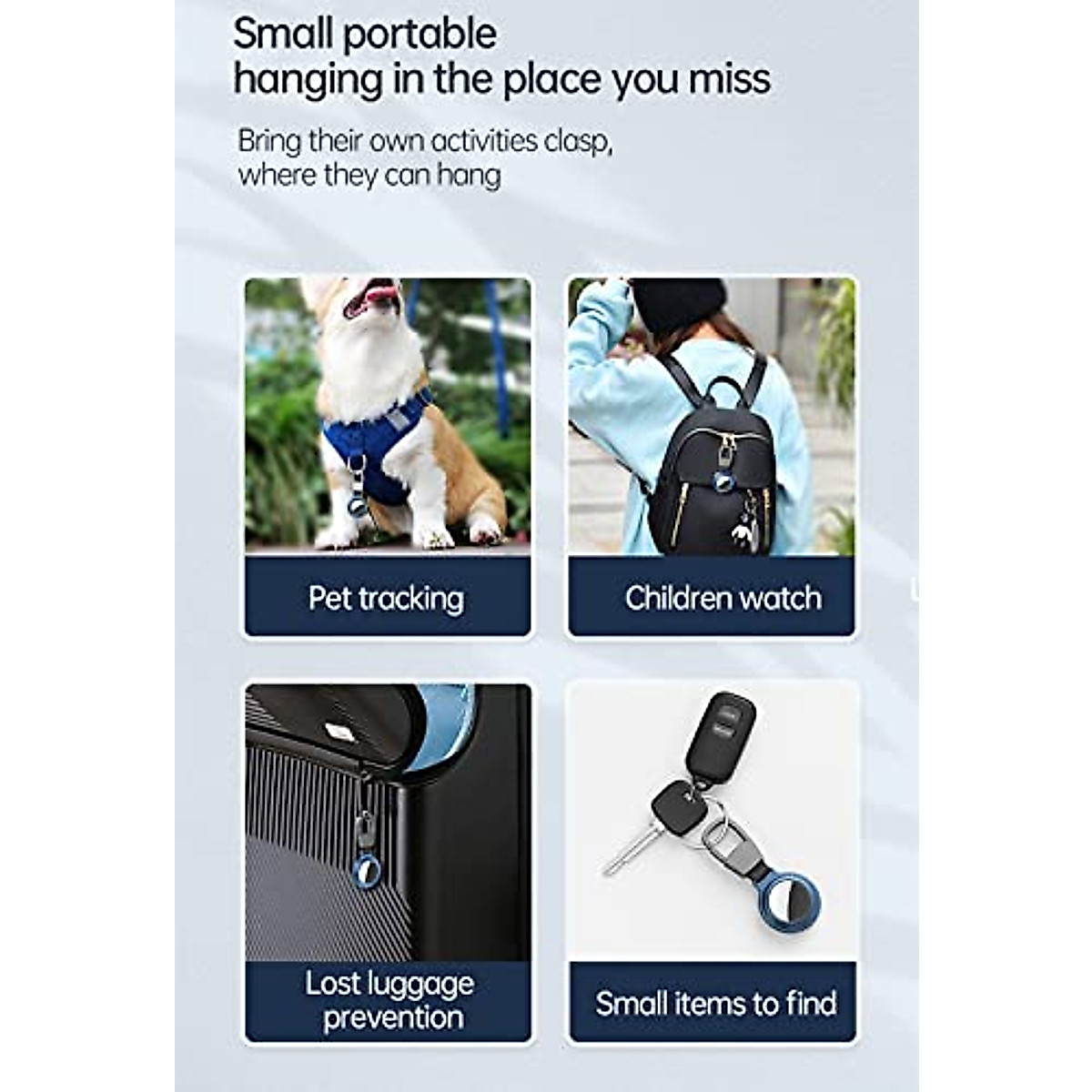 AirTag Case with Carabiner, Secure Holder Protective Cover for Air Tag with Sturdiness Aluminum Alloy Case (2 pack) - Black and Blue