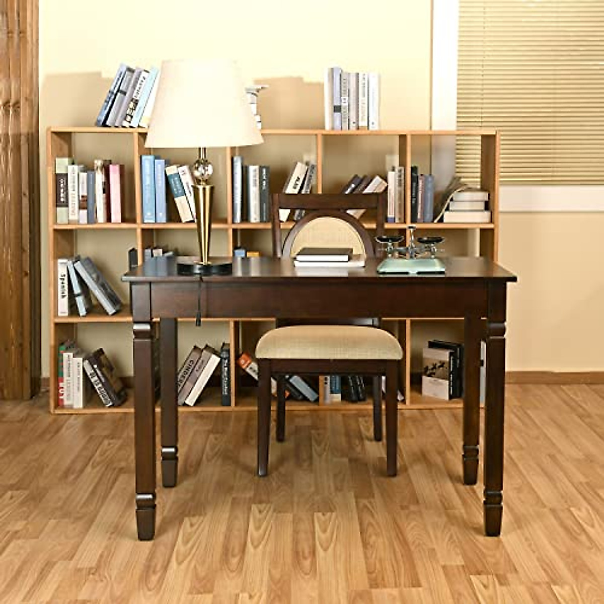 FurnitureR Antique Understated Writing Farmhouse Solid Wood, Signature 2 Drawers for Living Room Bedroom Home Office Board Desk, Brown