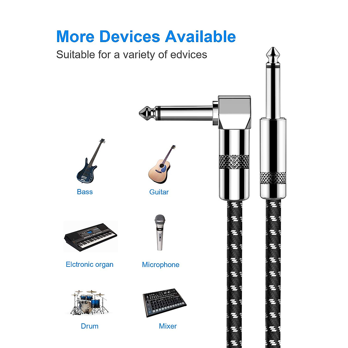 New bee Guitar Cable 2 Pack 20 ft Electric Instrument Cable Bass AMP Cord 1/4 Straight to Right for Electric Guitar, Bass Guitar, Electric Mandolin, Pro Audio