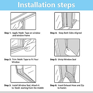 BJADE'S Window Seal Kit for Portable Air Conditioner Unit and Tumble Dryer,158Inch Seals with Zipper and Adhesive Fastener , White