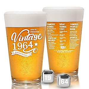 Vintage 1964 Old Time Information 60th Birthday Gifts for Men Women Beer Glass Funny 60 Year Old Presents - 16 oz Pint Glasses Party Decorations Supplies-60 Year Old Birthday Party Decorations