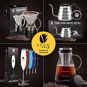 Bean Envy Handheld Milk Frother for Coffee - Electric Hand Blender, Mini Drink Mixer Whisk & Coffee Foamer Wand w/Stand for Lattes, Matcha and Hot Chocolate - Kitchen Gifts - Black