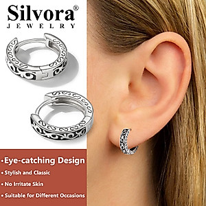 Silver Hoop Earrings for Women Vintage Celtic Knot Huggie Hoops for Couple Unisex Jewelry