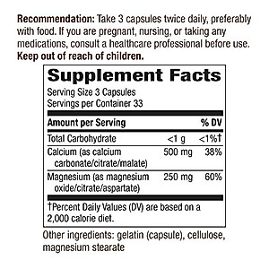 Nature's Way Calcium & Magnesium Mineral Complex, Supports Bone Health*, 750 mg per serving, 100 Capsules