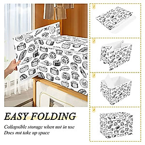 Kigai Storage Basket Sushi Pattern Storage Boxes with Lids and Handle, Large Storage Cube Bin Collapsible for Shelves Closet Bedroom Living Room, 16.5x12.6x11.8 In