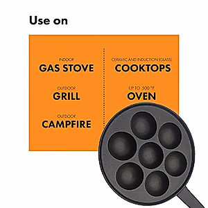 SHLIA Pre-Seasoned Cast Iron Aebleskiver Pan for Danish Stuffed Pancake Balls Takoyaki Maker/Appam Maker with FREE 2 PCS Takoyaki Sticks and 1 PCS Silicone Handle