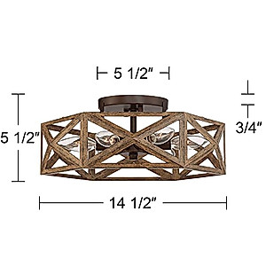 Possini Euro Design Moorcroft Rustic Farmhouse Ceiling Light Semi Flush-Mount Fixture 14 1/2" Wide Dark Wood Oil Rubbed Bronze 6-Light Open Hexagon Frame for Bedroom Kitchen Living Room Hallway