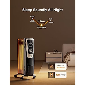 PELONIS Champagne Oil Filled Radiator Heater with Remote and Thermostat, 5 Temperature Settings for indoor use Large Room, Energy Efficient Electric Space heater with Safety Features