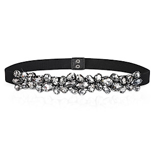 JASGOOD Women Rhinestone Waist Belt Beaded Crystal Stretchy Elastic Belt for Dress