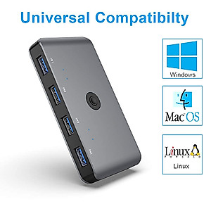 USB 3.0 Switcher Selector 4 Computers Sharing 4 USB Devices Aluminum KVM Switch Hub Adapter for Mouse Keyboard Scanner Printer PC, KVM Console Box with One Button Swapping and 4 Pack USB Cable