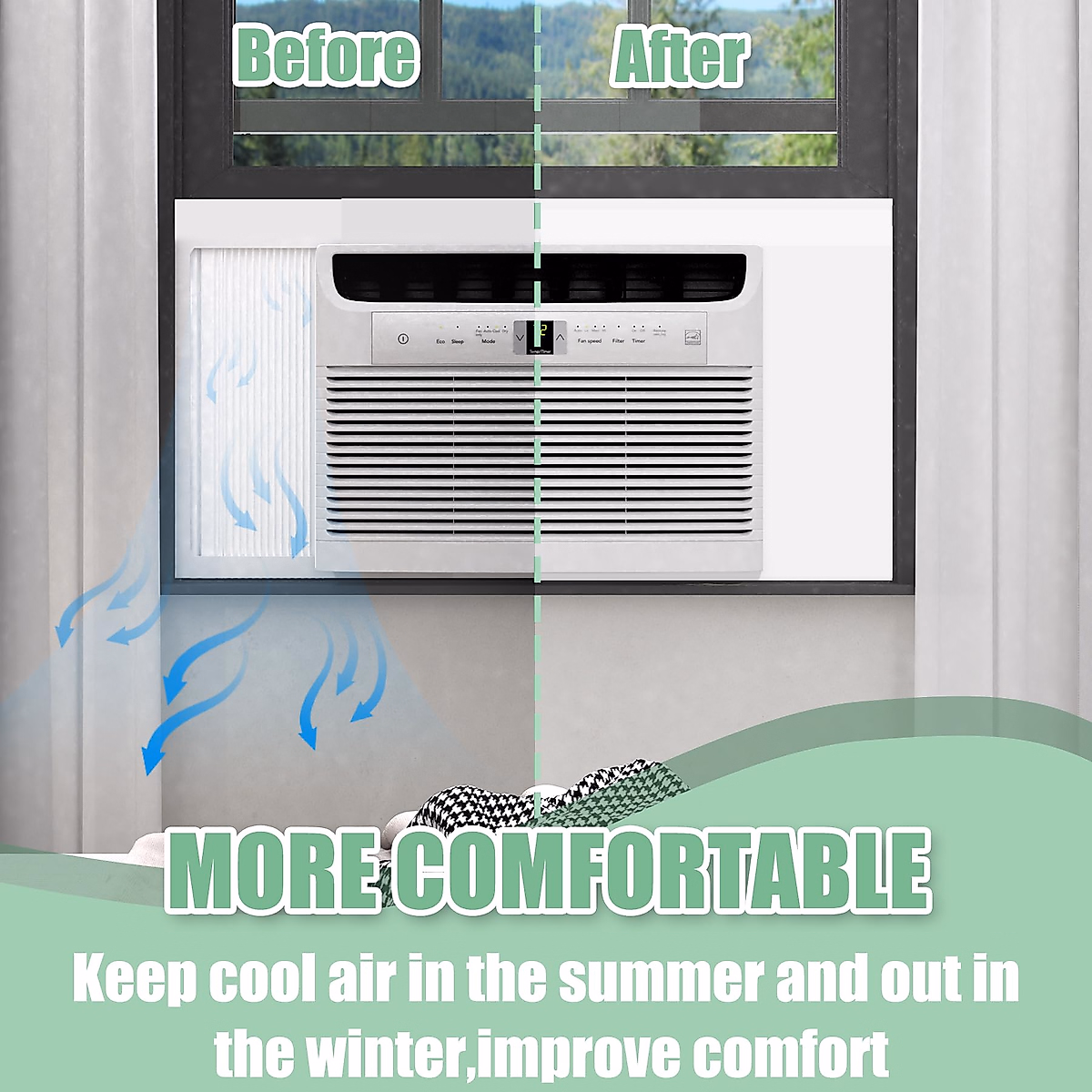 Memrita Window AC Side Panels for Indoor Air Conditioner Unit,Window Air Conditioner Surround Insulation Foam Panel Kit with Foam Seal Strip,Window AC Foam Panels for Summer and Winter