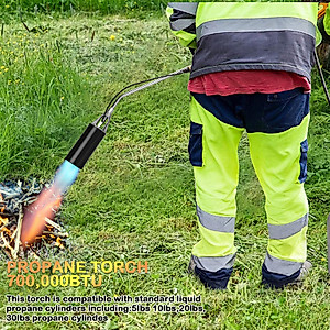 Weed Burner Torch For Propane Tank Kits,Snow Removal Flame Thrower With Push Button Igniter,Fire Starter Torch For Burning Weeds,Overgrown Paths,Melt Ice,Roofing,Asphalt