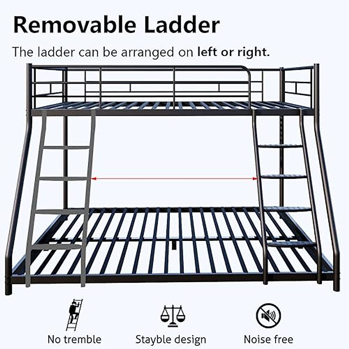 GRAYELL Metal Bunk Beds Twin Over Full Bunk Bed for Kids Teens Adults,Heavy Duty,CPC Certified,with Comfortable Rungs,No Box Spring Needed,Easy to Assemble,Black