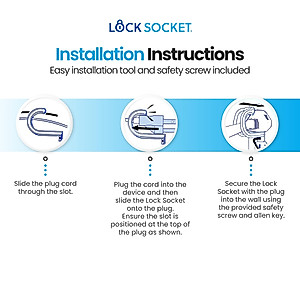 Lock Socket Outlet Lock - Anti Theft Outlet Lock to Secure Three Pronged Plugs, Innovative Way to Prevent Unplugging, Secure Locks for Cords, Includes Security Screw & Allen Wrench - White