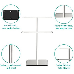 Towel Rack,Hand Towel Holder for Bathroom,Kitchen Hand Towel Rack for Countertop Vanity,Double-T Hand Towel Stand with Base,Metal Towel Stand,Brushed Nickel