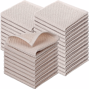 50 Pcs Cotton Waffle Kitchen Dish Towels 9.8 Inch Reusable Waffle Dish Rags Quick Drying Waffle Washcloths Soft Absorbent Waffle Dish Cloths for Cooking Kitchenware Hand Towel Napkin, Beige
