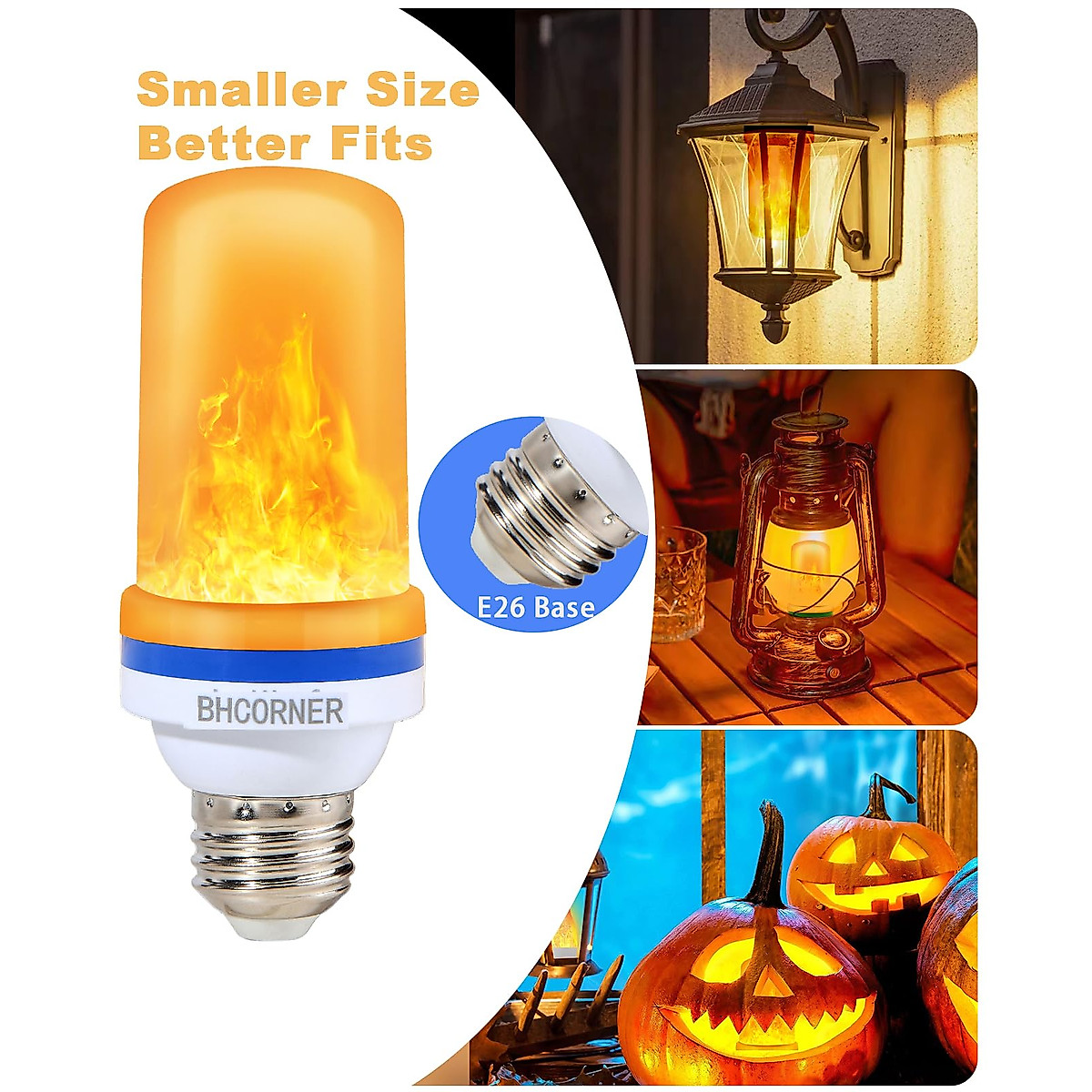 BHCORNER Smaller Size LED Flame Effect Light Bulbs - Halloween Decorations Outdoor Light Bulbs,E26/E27 Base Christmas Flickering Light Bulbs,Halloween Deco Night fire Light Bulb (2 Pack)