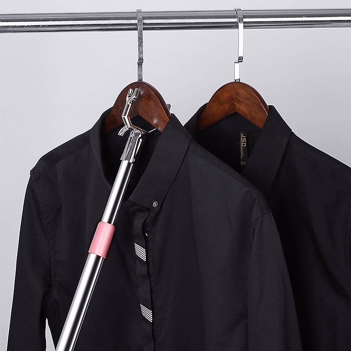 Support Bar with Closet Hook Pole,wardrobe Retractable Clothes Hanger Pole Hook,suitable for Wardrobe,hanger(maximum Length Can Only 78.7 Inches,don't Use to Outdoor Clothesline Pole,clothesline)