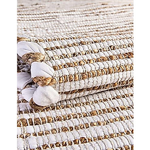 Unique Loom Chindi Jute Collection Area Rug (10' x 14' 1" Rectangle, Natural/ Ivory)